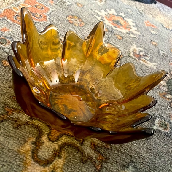 Other | Viking Drip Glass Transparent Amber Brown Fruit Table Bowl ...